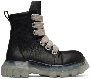 Rick Owens Off-White Jumbo Laced Bozo Tractor Boots In 90 Black